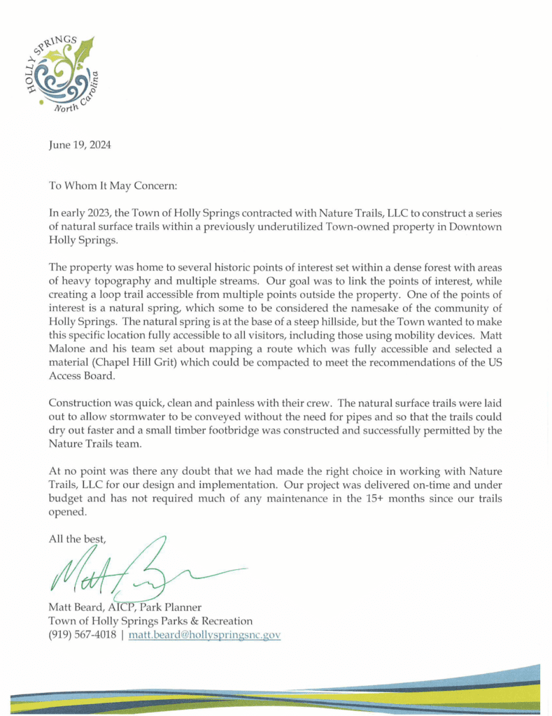 Letters of Recommendation – Nature Trails