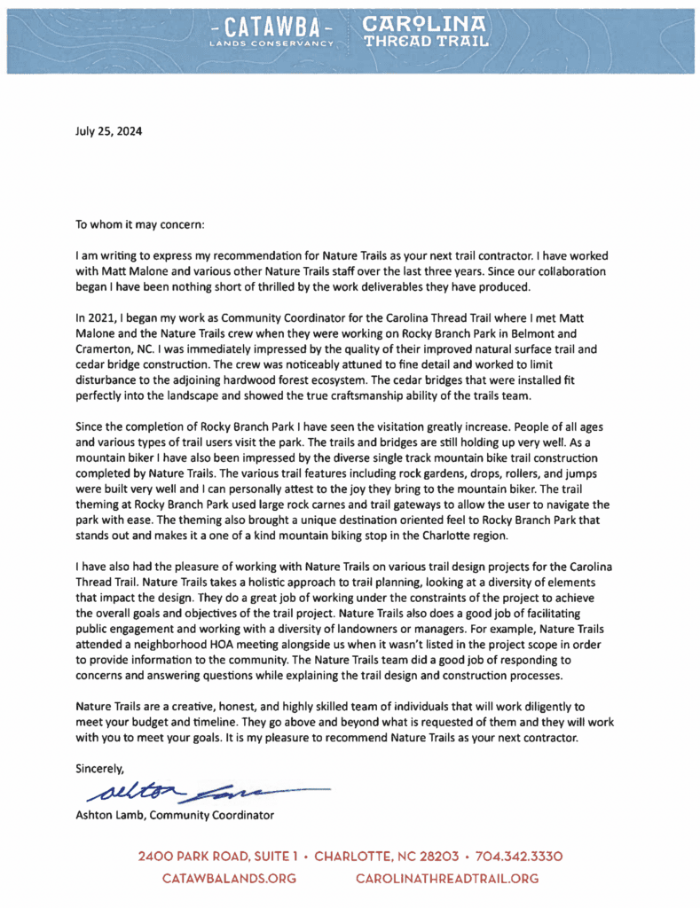 Letters of Recommendation – Nature Trails